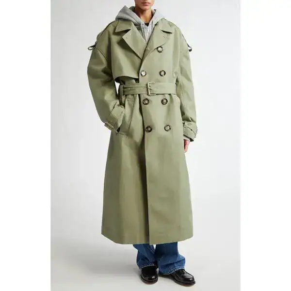 Meryll Rogge Hoodie Bib Belted Trench Coat In Olive Green - 55